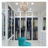 China Bedroom Furniture Custom Walk-in Wardrobe with White Aluminium Frame and Glass Panel for sale
