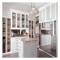 China Bedroom Furniture Custom Walk-in Wardrobe with White Aluminium Frame and Glass Panel for sale