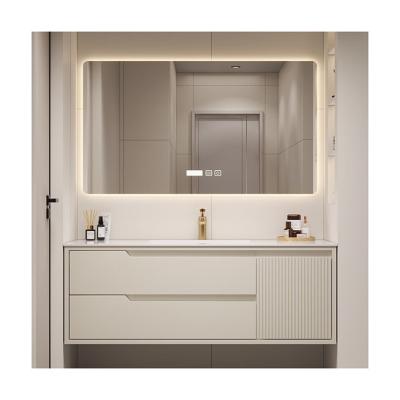 China Wall Mounted Bathroom Cabinet with Handle-Free Drawer and Mirror Modern Minimalist Design for sale