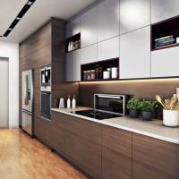 China E1 Particleboard Home Modular Ready Made Cabinet Design with Quartz Stone Countertop for sale