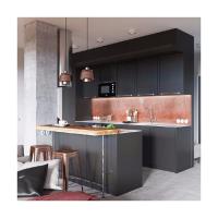 China Japanese Style Modular Black Kitchen with Kitchen Island Melamine Board Door Material for sale