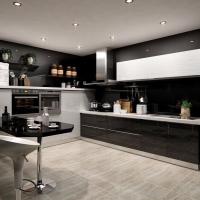 China Japanese Style Modular Black Kitchen with Kitchen Island Melamine Board Door Material for sale