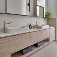 China Solid Wood Marble Top Narrow Bathroom Cabinet with LED Mirror and Customizable Options for sale