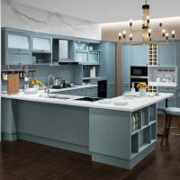China E1 Particleboard/Plywood/MDF Carcass YALIG Blue Kitchen Cabinets with Hidden Cupboards for sale