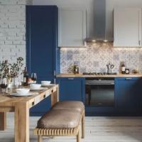 China E1 Particleboard/Plywood/MDF Carcass YALIG Blue Kitchen Cabinets with Hidden Cupboards for sale