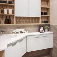 China Modern Nordic Corner Vanity Bathroom Cabinets with LED Light Mirror and Vanity Combo for sale