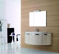 China Modern Design Customized Round Bath Vanity Wooden Panel Bathroom Cabinet With Mirror for sale