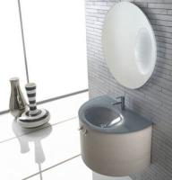 China Modern Design Customized Round Bath Vanity Wooden Panel Bathroom Cabinet With Mirror for sale
