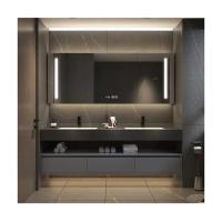 China Floating Makeup Mirror Metal Frame Vanity Bathroom Cabinet Set with Handle-Free Design for sale