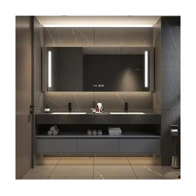 China Floating Makeup Mirror Metal Frame Vanity Bathroom Cabinet Set with Handle-Free Design for sale