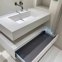China Floating Makeup Mirror Metal Frame Vanity Bathroom Cabinet Set with Handle-Free Design for sale
