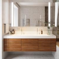 China Rectangle LED Mirror Sink Floating Bathroom Cabinet Set with Custom Size Vanity Combo for sale