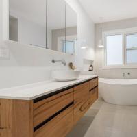 China Wooden Wall Mounted Bathroom Cabinet Slab Basin and LED Light Mirror 38-46 inch Width for sale