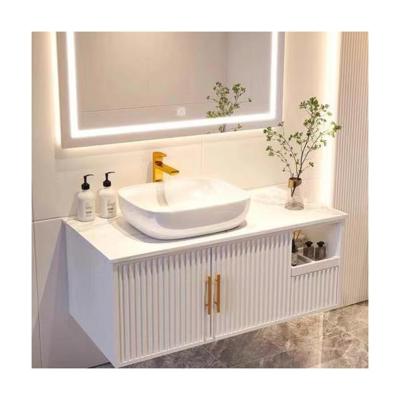 China Customized 30 Inch Wall Mounted Bathroom Vanity with Ceramic Sink and Solid Wood Door for sale