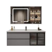China Apartment Bathroom Cabinet Set Nordic Modern Black Wooden Mirrored Wall Mounted Furniture for sale