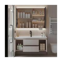 China Handle-Free Design MDF Bathroom Vanity Cabinet Set with Drawer and Mirror Wash Basin for sale