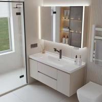 China Handle-Free Design MDF Bathroom Vanity Cabinet Set with Drawer and Mirror Wash Basin for sale