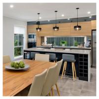 China Artificial Quartz Countertop Modern Style Solid Wood Kitchen Cabinets for Apartments for sale