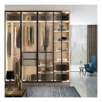 China OEM ODM Acceptable Solid Wood Wardrobe with Metallic Colors Aluminum Framed Glass Doors for sale
