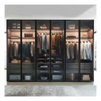 China OEM ODM Acceptable Solid Wood Wardrobe with Metallic Colors Aluminum Framed Glass Doors for sale