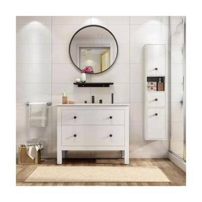 China Slim Bathroom Storage Floor Cabinet with Handle-Free Design and Countertop Included for sale