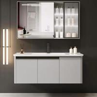 China Slim Bathroom Storage Floor Cabinet with Handle-Free Design and Countertop Included for sale