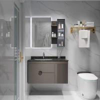 China Modern Wall Hung Design Bathroom Vanity Cabinet with Acrylic Door Panel and Stone Top for sale