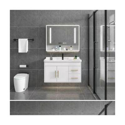 China Customized Color Mediterranean Style Modular Slate Countertop Bathroom Vanity Cabinets for sale
