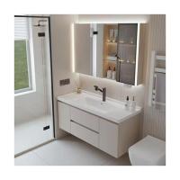 China Home Bathroom Vanity Cabinet with Light and Mirror Luxury Wood Evkur Design Lacquer for sale