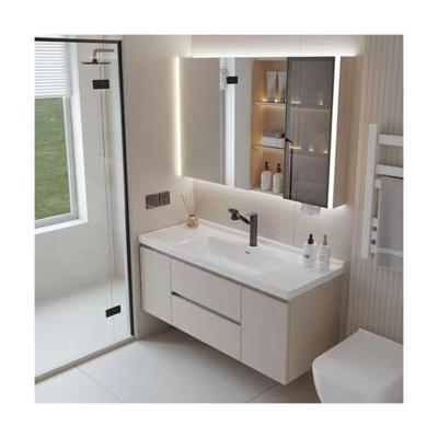 China Home Bathroom Vanity Cabinet with Light and Mirror Luxury Wood Evkur Design Lacquer for sale