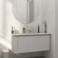 China Wall Hung PVC Bathroom Cabinet Vanity With Vessel Sink Toilet White Rectangle 36 x 22 for sale