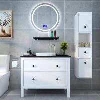 China Wall Hung PVC Bathroom Cabinet Vanity With Vessel Sink Toilet White Rectangle 36 x 22 for sale