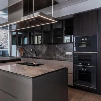 China Customized Veneer Color Dark Pantry Unit Kitchen Cabinets with Inside Accessories for sale