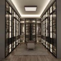 China Modern Design Custom Aluminium Frame Glass Door MDF Walk-in Closet with Center Island for sale