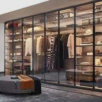 China Modern Design Custom Aluminium Frame Glass Door MDF Walk-in Closet with Center Island for sale