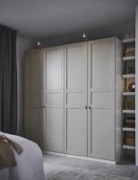 China 2024 Popular Gray Shaker Door Wardrobe Modern Wood Style for Home Cloth Shelf Closets for sale