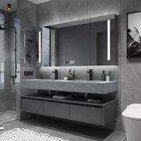 China Modern Bath Waterproof Wooden Wall Mounted Bathroom Vanity Double Sink Cabinets for Apartment for sale