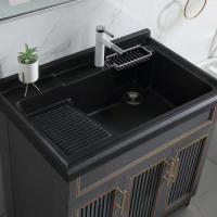 China Apartment Solid Surface Black Bathroom Led Mirror Tall Cabinet CAD Design Vanity Combo for sale