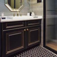 China Apartment Solid Surface Black Bathroom Led Mirror Tall Cabinet CAD Design Vanity Combo for sale