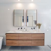 China Acrylic Door Panel Surface Treatment Italian Wood Grain Floating Bathroom Vanity for sale