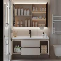 China White Bathroom Cabinets Handle-Free Design for Vanity Top and Living Room Furniture Combo for sale