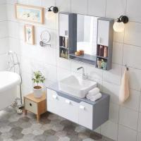 China Solid Wood Door Material Sliding Bathroom Mirror Cabinet With Light Handle-Free Design for sale
