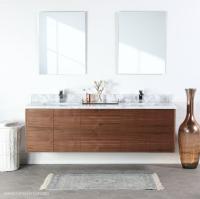 China Moisture-Resistant Italian Wood Grain Floating Bathroom Vanity with Faucet and Mirror for sale