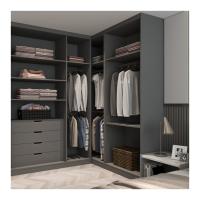 China Minimalist Design Matte Grey Modular Wardrobe with Modern Style and Wood Style Panels for sale