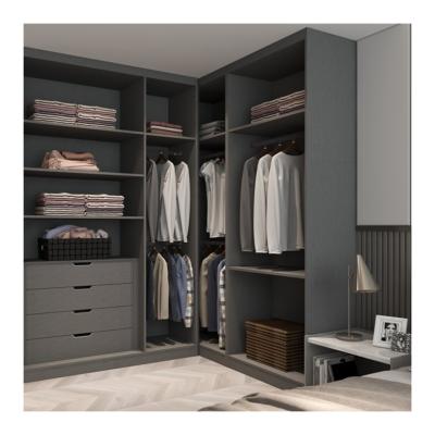 China Minimalist Design Matte Grey Modular Wardrobe with Modern Style and Wood Style Panels for sale