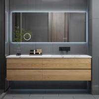 China Moisture-Resistant Italian Wood Grain Floating Bathroom Vanity with Faucet and Mirror for sale