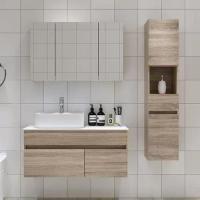 China Moisture-Resistant Italian Wood Grain Floating Bathroom Vanity with Faucet and Mirror for sale