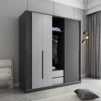 China Minimalist Design Matte Grey Modular Wardrobe with Modern Style and Wood Style Panels for sale