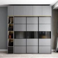 China Minimalist Design Matte Grey Modular Wardrobe with Modern Style and Wood Style Panels for sale