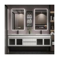 China Organize Your Bathroom with YALIG Custom Vanity Cabinet Double Sink and Silver Mirror for sale